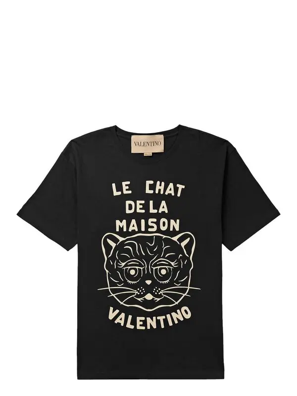 Valentino Garavani Printed Cotton-jersey T-shirt - Black