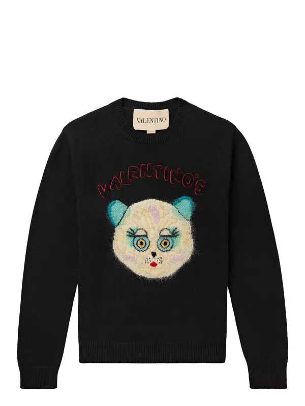 Valentino Garavani Logo-appliquéd Intarsia-knit Sweater - Black