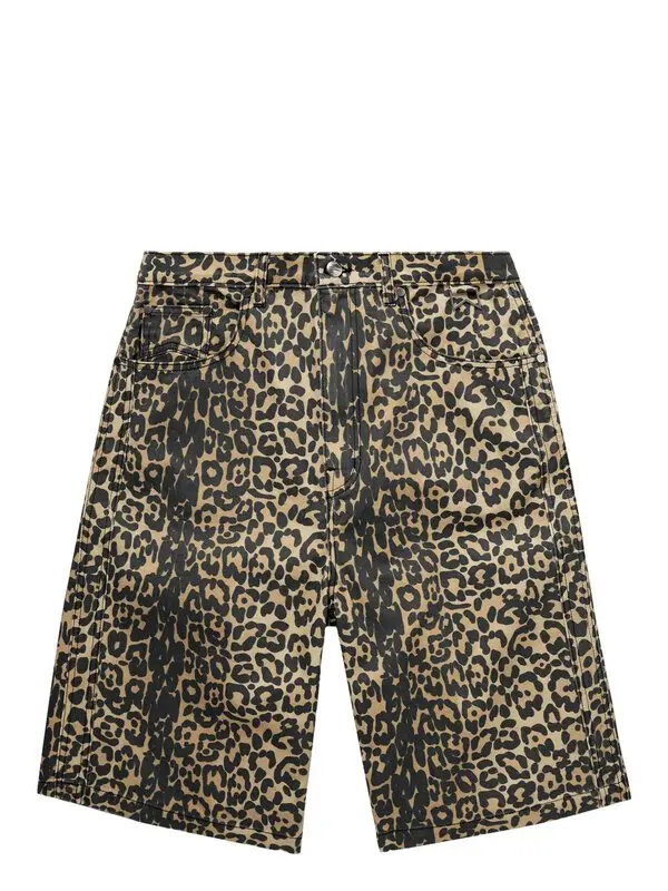Rhude Wide-leg Leopard-print Denim Shorts - Black