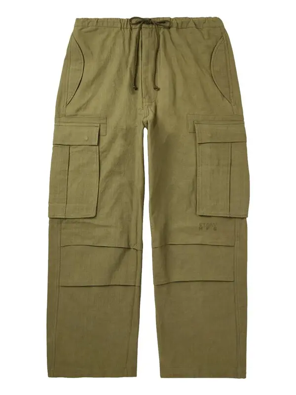 STORY MFG. Peace Wide-leg Slub Organic Cotton Cargo Trousers - Green