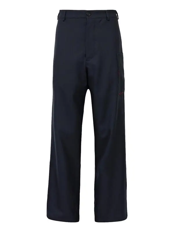 Marni Straight-leg Embroidered Virgin Wool Trousers - Blue