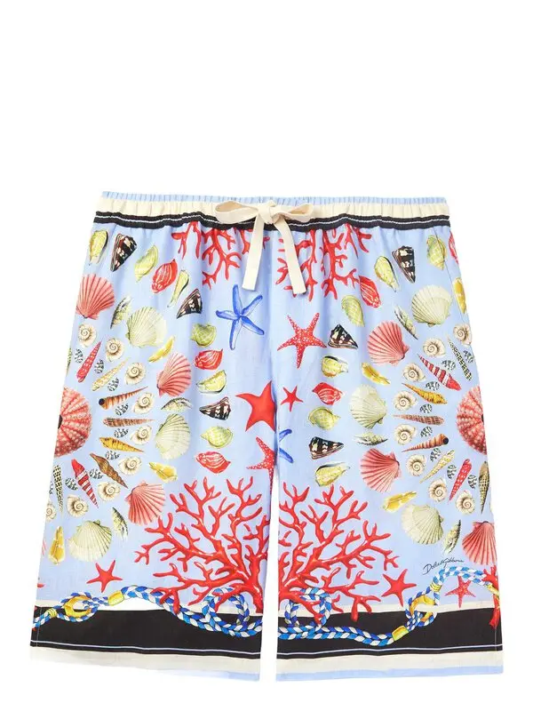 Dolce & Gabbana Printed Linen Straight-leg Shorts - Blue