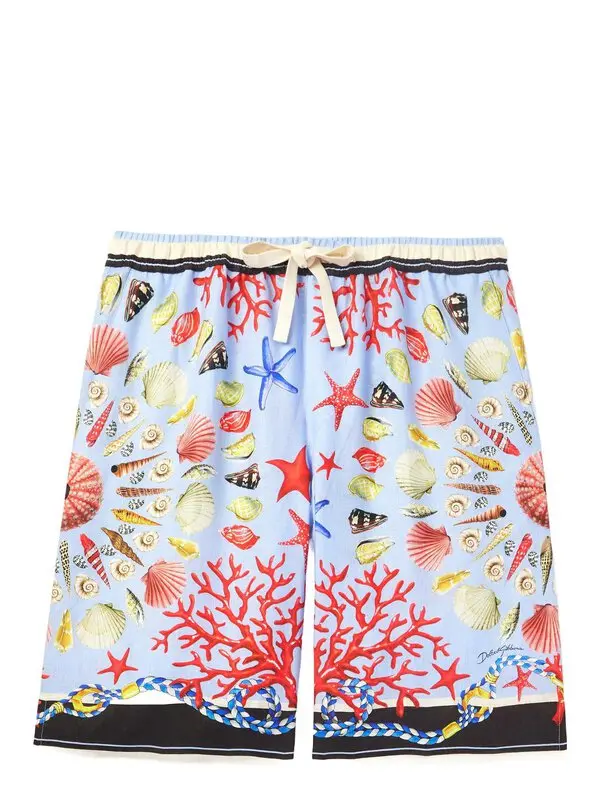 Dolce & Gabbana Printed Linen Straight-leg Shorts - Blue
