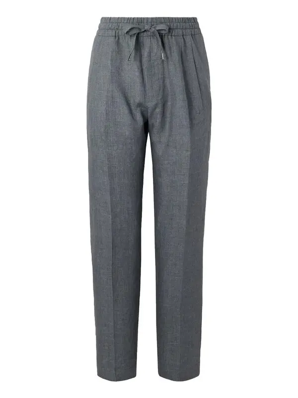 Dolce & Gabbana Straight-leg Pleated Linen-canvas Drawstring Trousers - Gray