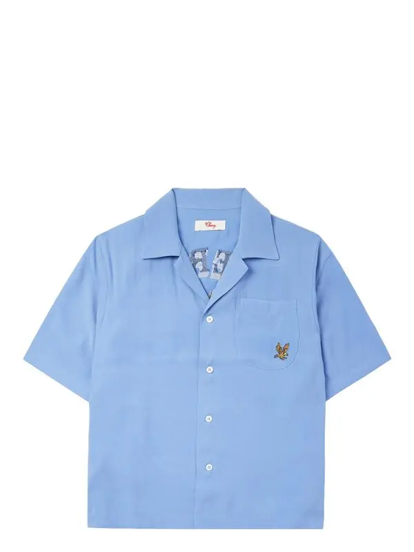 CHERRY LOS ANGELES Camp-collar Embroidered Jersey Shirt - Blue