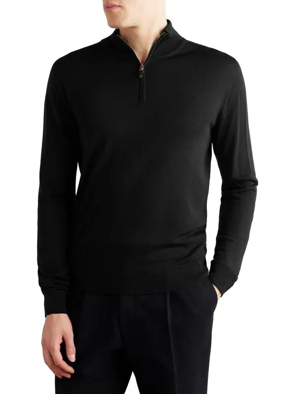 Canali Nuvola Merino Wool Half-zip Sweater - Black