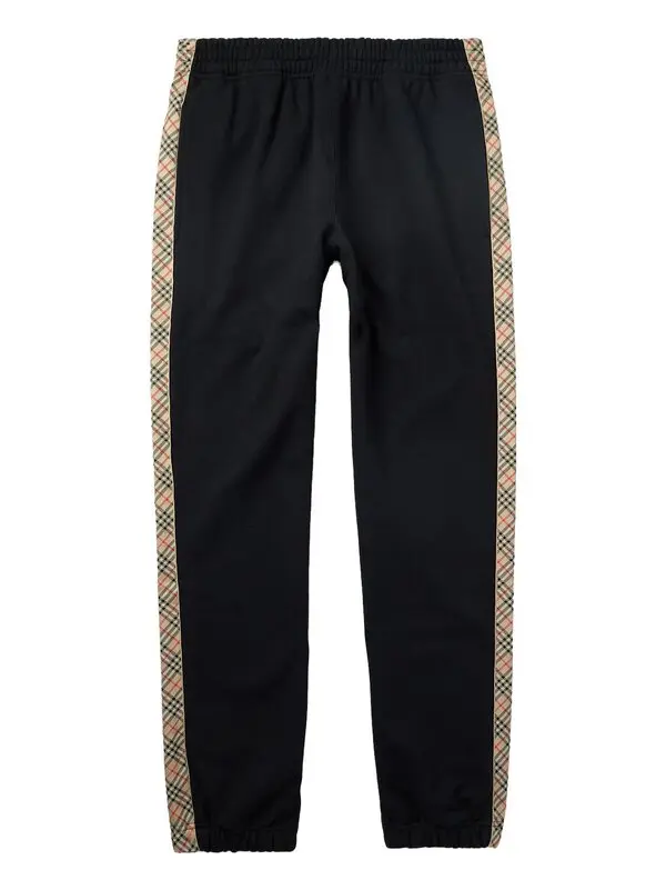 Burberry Tapered Logo-embroidered Checked Cotton-jersey Sweatpants - Black