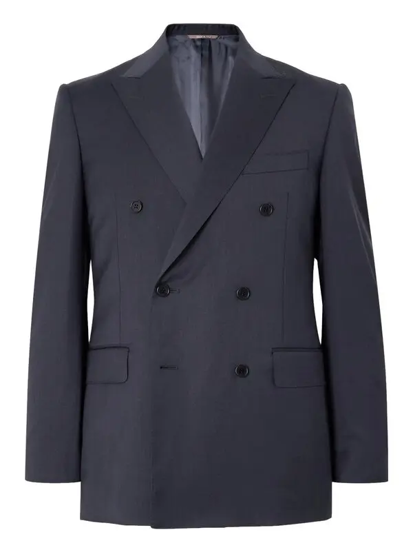 Canali Double-breasted Super 130s Wool Suit Jacket - Blue