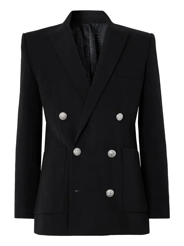 Balmain Double-breasted Grain De Poudre Wool Blazer - Black