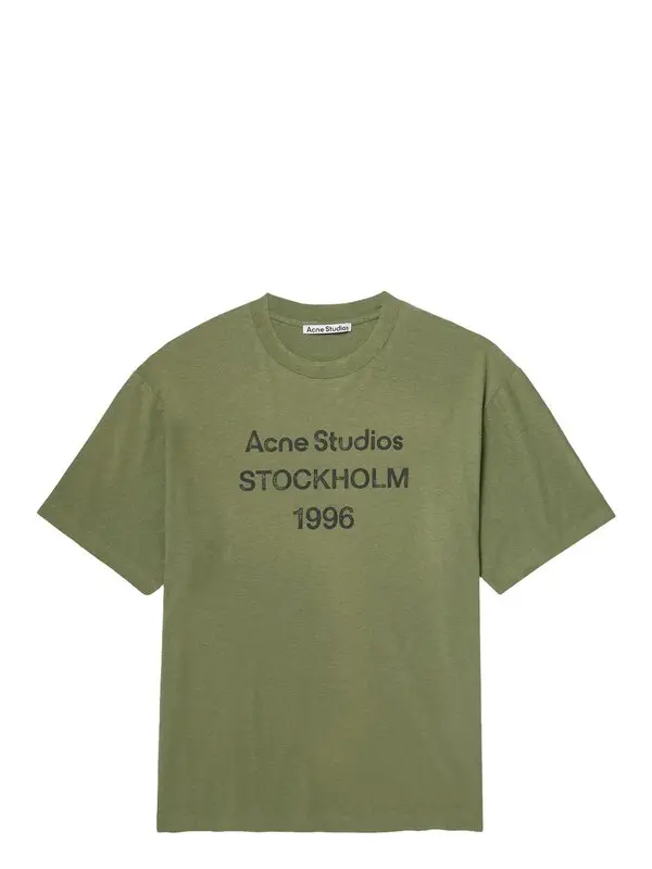 Acne Studios Exford Distressed Logo-print Cotton-jersey T-shirt - Green