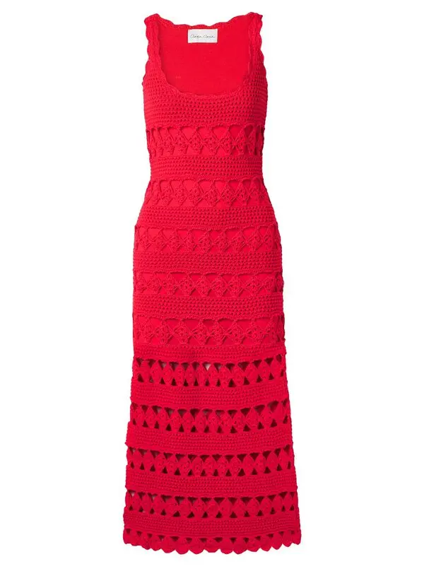 Cara Cara Joan Crocheted Cotton Midi Dress - Red