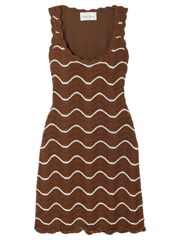 Cara Cara Orel Scalloped Striped Mini Dress - Brown