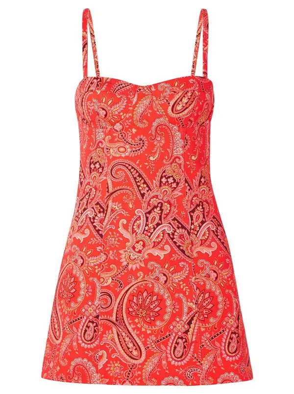 Cara Cara Claudine Paisley-print Denim Mini Dress - Orange