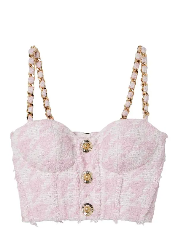 Balmain Embellished Cotton-blend Tweed Bustier Top - Pink