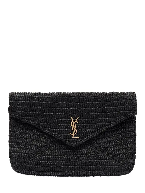 Saint Laurent Cassandre Raffia Clutch - Black