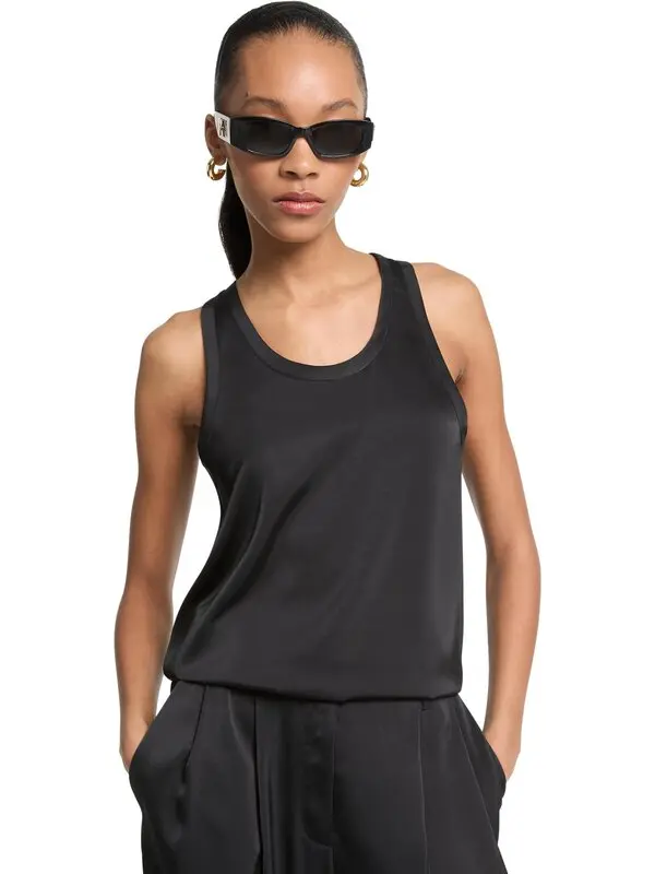 Michael Kors Satin Racerback Tank Top - Black