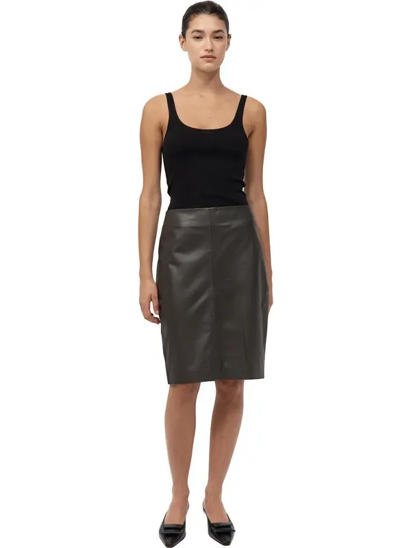 ST AGNI Leather Pencil Skirt - Khaki