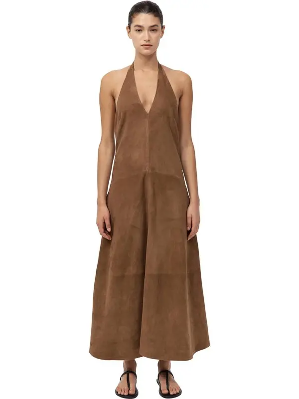 ST AGNI Suede Halter Maxi Dress - Toffee