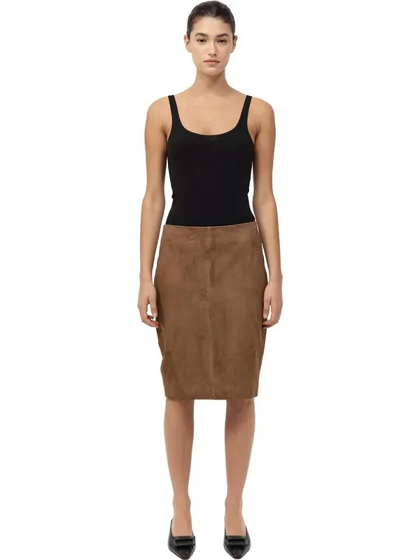 ST AGNI Suede Pencil Skirt - Toffee