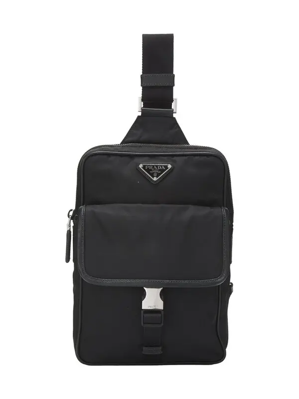 Prada Logo Buckle Sling Bag - Black
