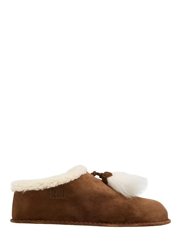Miu Miu Suede Shearling-lined Booties With Fur Tassels - Brown
