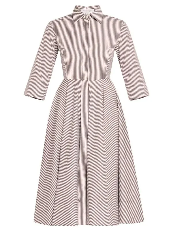 Michael Kors Striped Midi Shirtdress With Belt - Brown