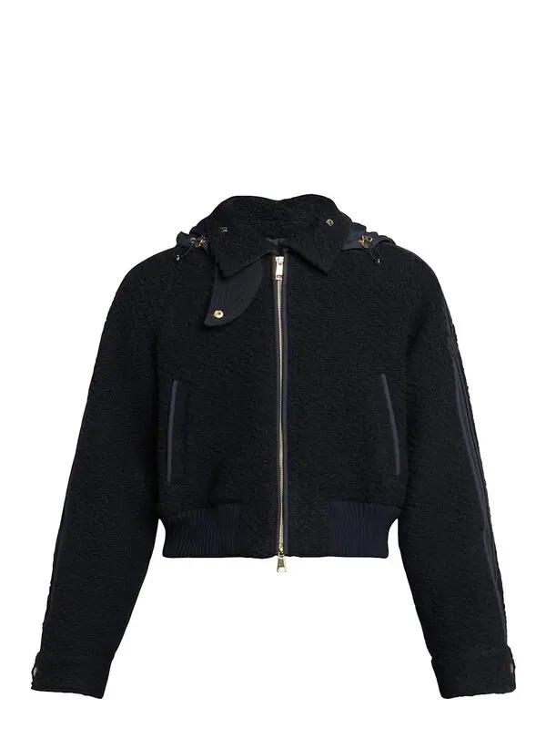 Moncler Juvigny Hooded Tweed Bomber Jacket - Navy