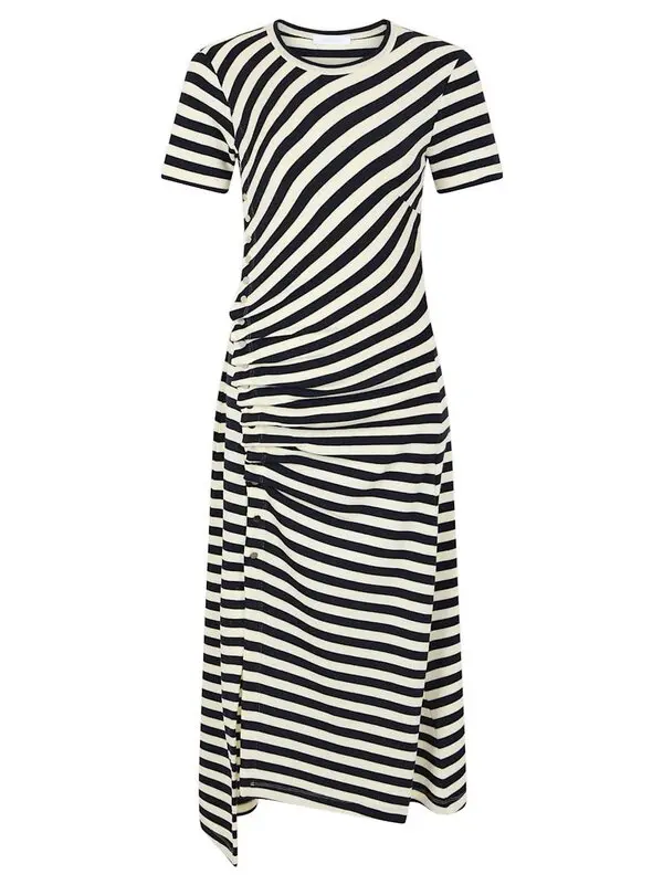 Rabanne Striped Ruched T-shirt Midi Dress - Navy Cream