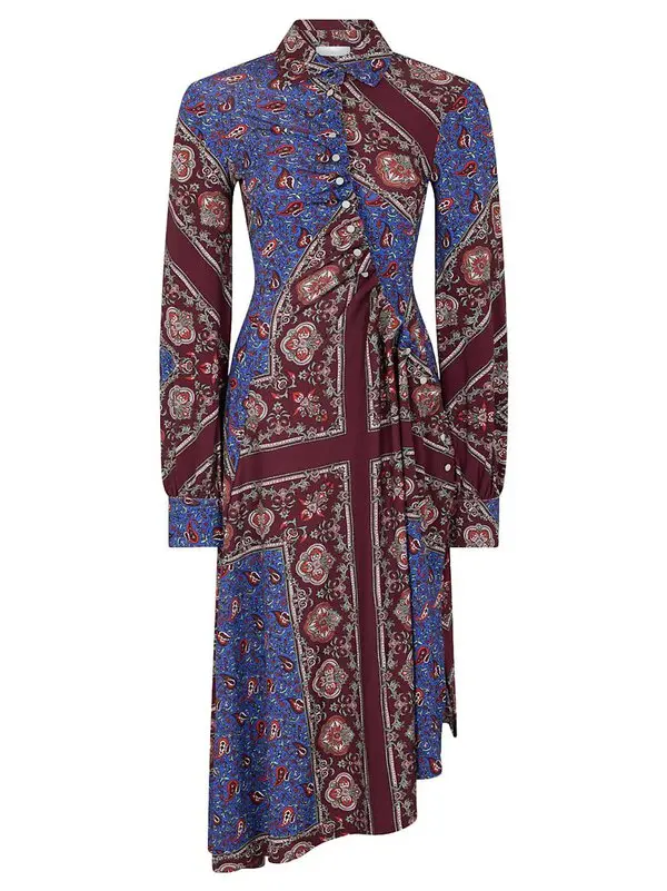 Rabanne Paisley Jersey Asymmetric Ruched Midi Shirtdress - Bandana Paisley