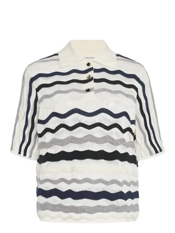 Bottega Veneta Wavy-knit Cotton-blend Polo Top - Grey