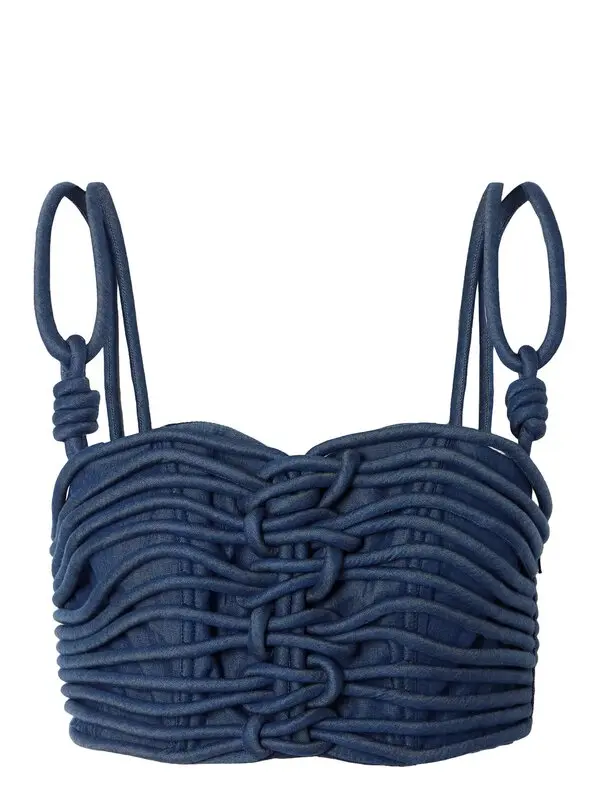ANDRES OTALORA Redes Cropped Corded Chambray Top - Blue