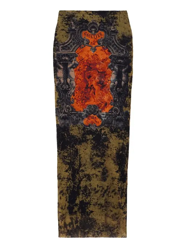 JEAN PAUL GAULTIER Printed Mesh Midi Skirt - Orange