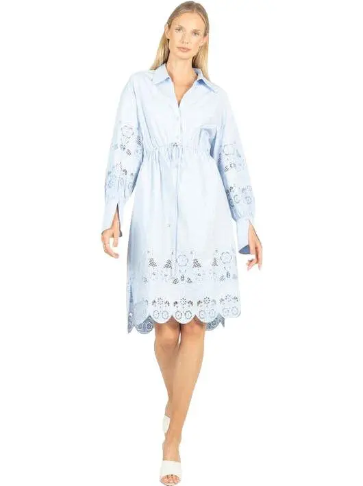 SECRET PON-PON Elodie Eyelet Shirtdress - Periwinkle Blue