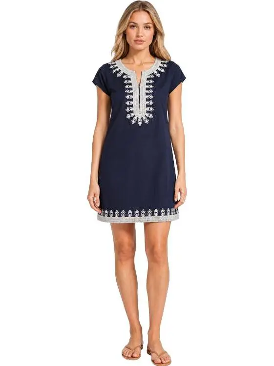 Calypso St. Barth Rowena Tunic Dress - Navy/white