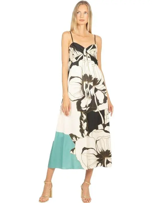 SECRET PON-PON Ceres Maxi Dress With Slit - Cyan Green Abstract Floral