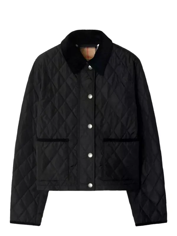 Burberry Cropped Quilted Jacket With Corduroy Collar - Black