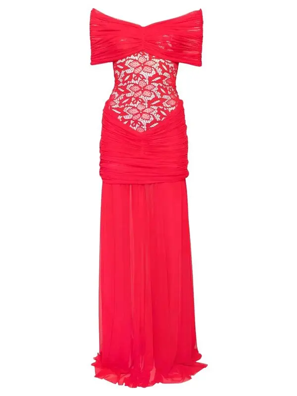 ATU BODY COUTURE Lace-embellished Draped Maxi Dress - Red