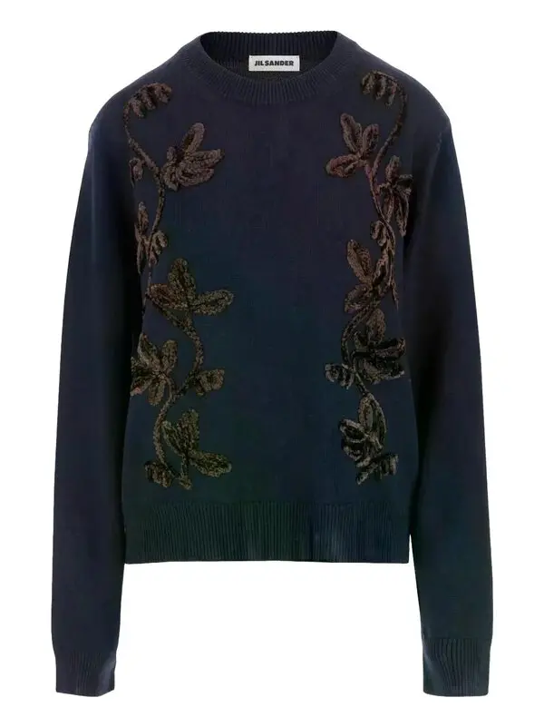 JIL SANDER Floral-embroidered Sweater - Blue