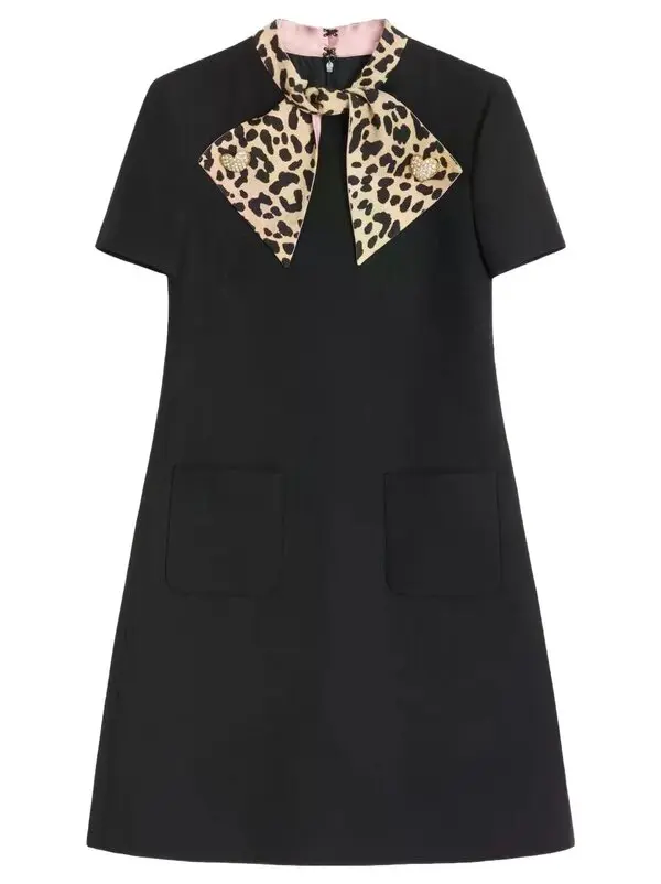 Valentino Garavani Leopard-print Bow Mini Dress - Black