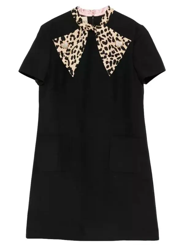 Valentino Garavani Leopard-print Bow Mini Dress - Black