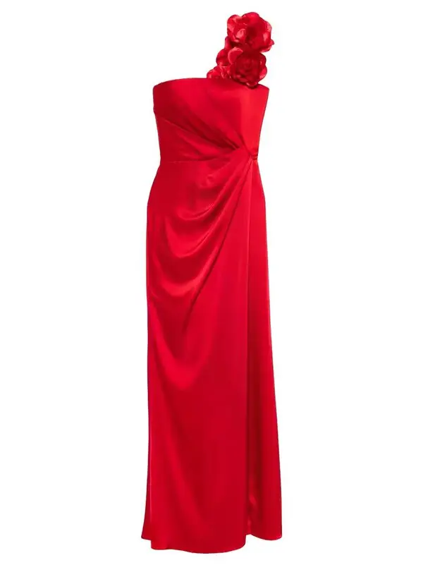 SILK LOVE & LACE Asymmetric One-shoulder Dress - Red