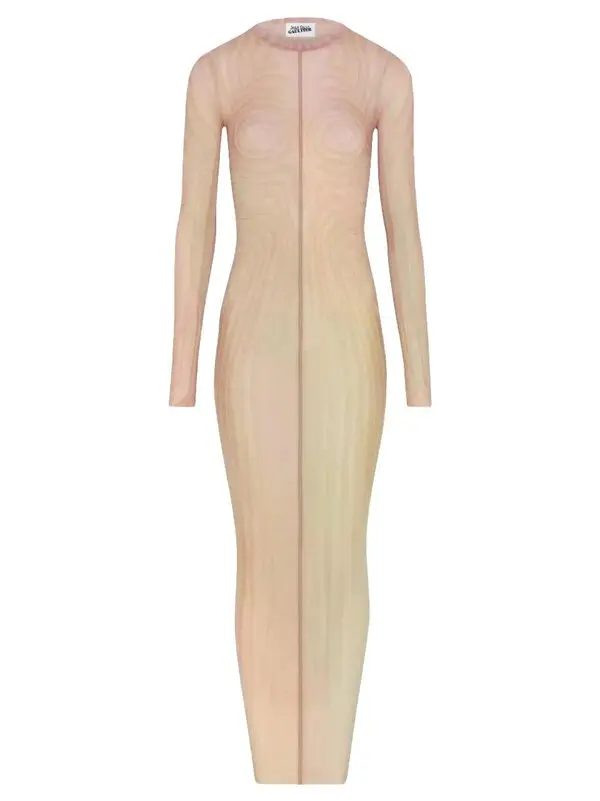 Jean Paul Gaultier Spiral-print Mesh Maxi Dress - Neutrals