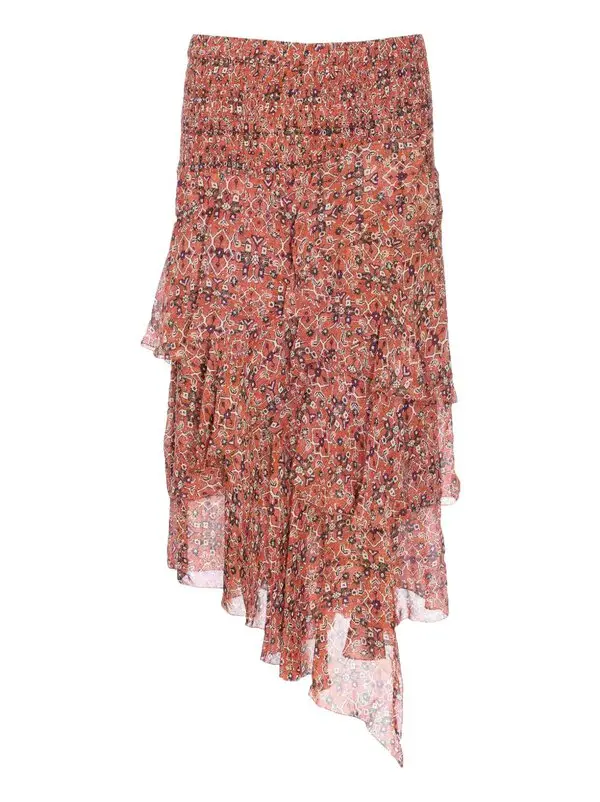 MARANT ETOILE Patterned Ruffled Midi Skirt - Red