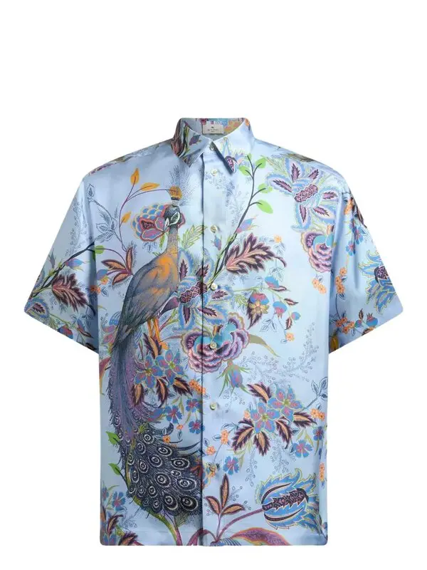 Etro Peacock-print Silk Shirt - Blue