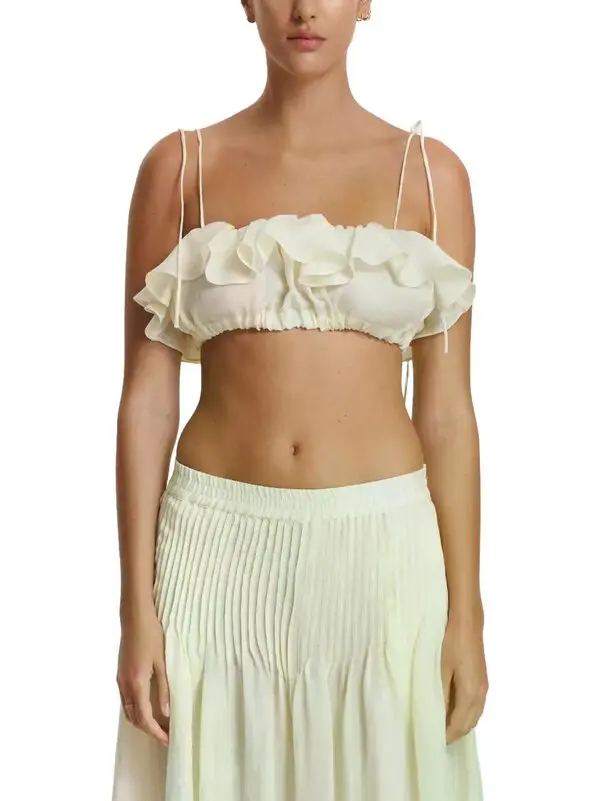 PNK Ruffled Trim Crop Top - Neutrals
