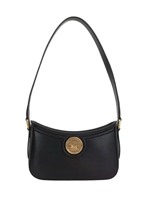 Chloé Leather Shoulder Bag With Logo Plaque - Black