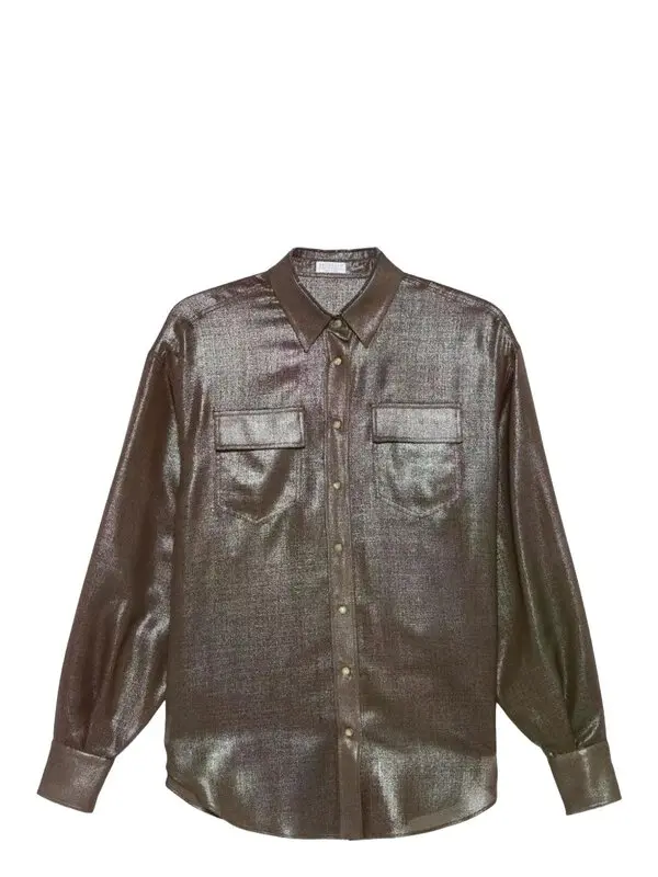 Brunello Cucinelli Metallic-finish Button-down Shirt - Brown