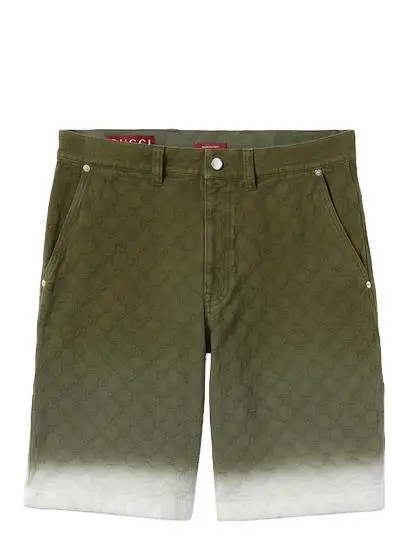 Gucci Bleached Gg Cotton Denim Jacquard Shorts - Green