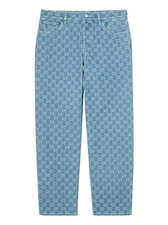 Gucci Gg Denim Jacquard Pants - Blue