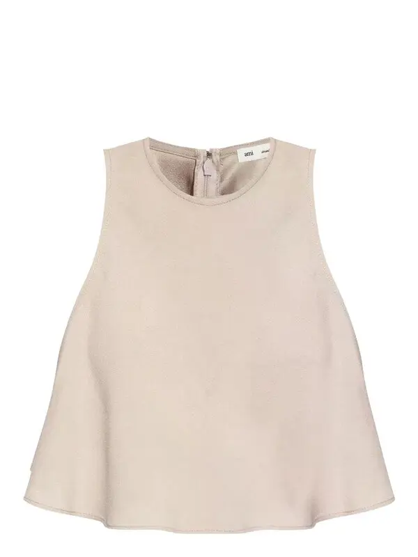 AMI Paris Flared Godet Top - Neutrals